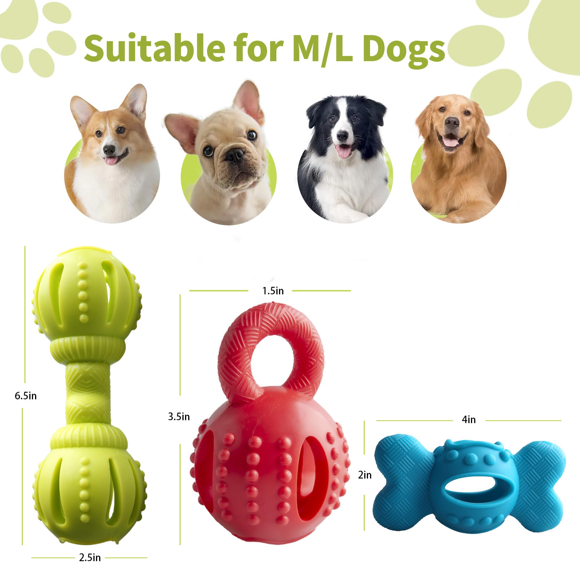 SPOFLY Set of 3 Dog Chew Toys for Small Meduium Large Breed, Interactive Dog Toys, Fun-Filled Treat Dispenser for Yak Cheese Dog Chews