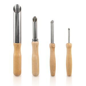 4 pack stainless steel circular clay hole cutters, wooden handle clay tools for drilling and sculpture, pottery tools and supplies