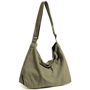 basicpower canvas messenger bag, hobo crossbody shoulder large tote bags lightweight for women and men, army green