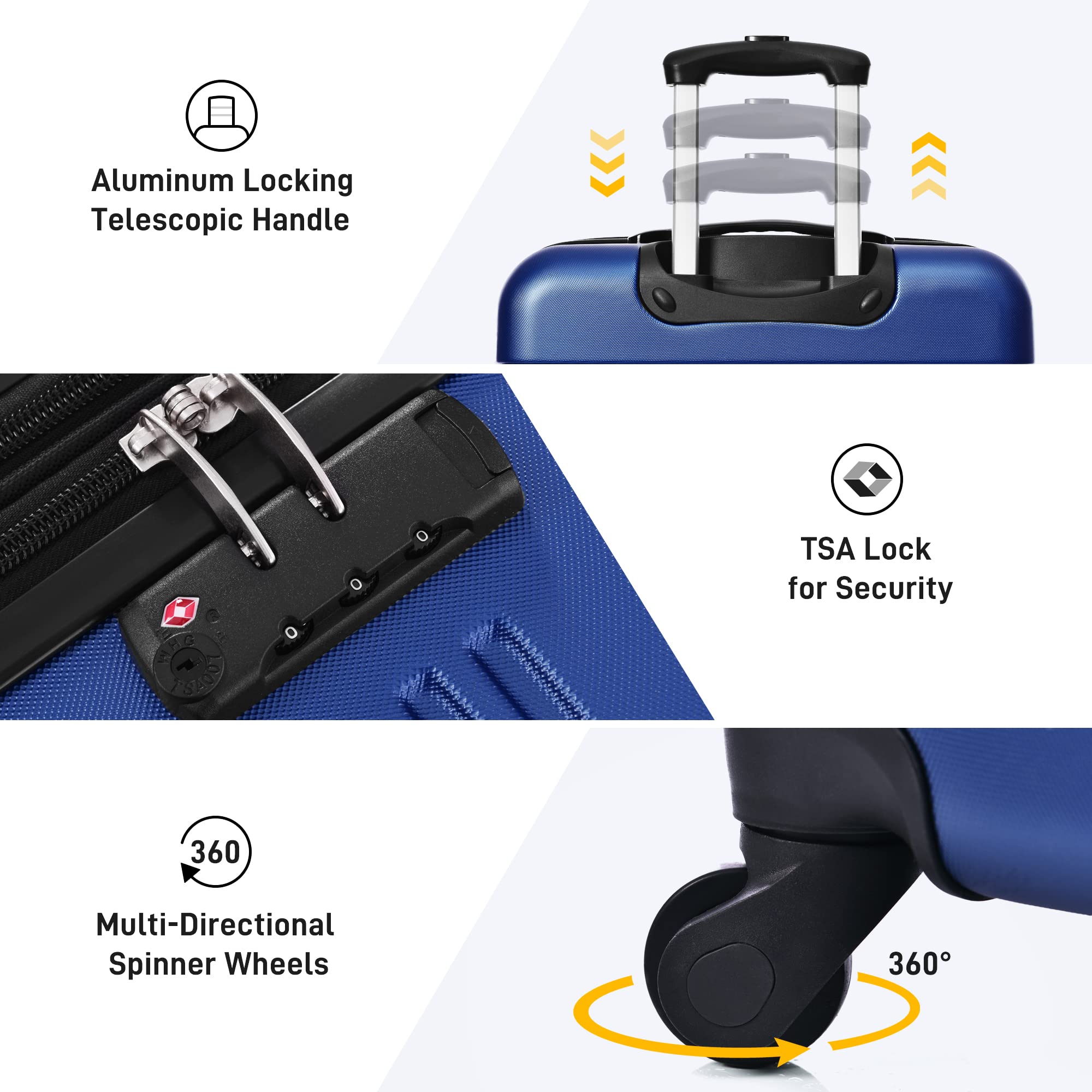 Merax Luggage sets of 3 Piece Carry on Luggage Airline Approved,Hard Case Luggage Expandable Checked Luggage Suitcase Set with Wheels（Deepblue）