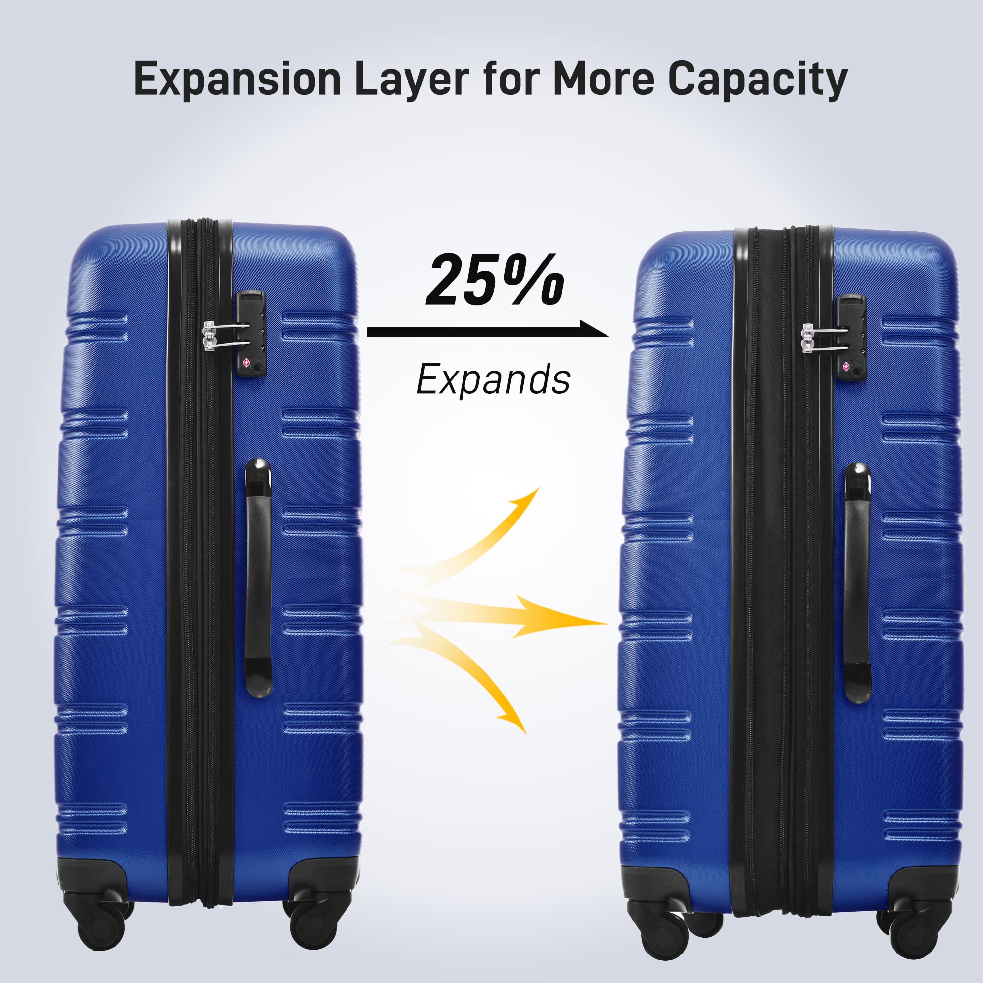 Merax Luggage sets of 3 Piece Carry on Luggage Airline Approved,Hard Case Luggage Expandable Checked Luggage Suitcase Set with Wheels（Deepblue）