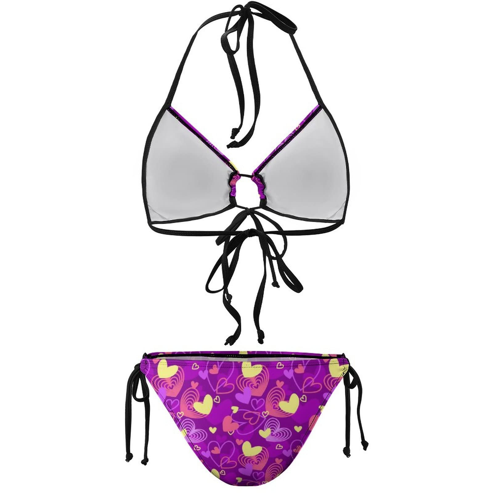 Shapes Love Themed Women's Bikinis Sets Halter String Triangle 2 Piece Sexy Swimsuit Bathing Suits L