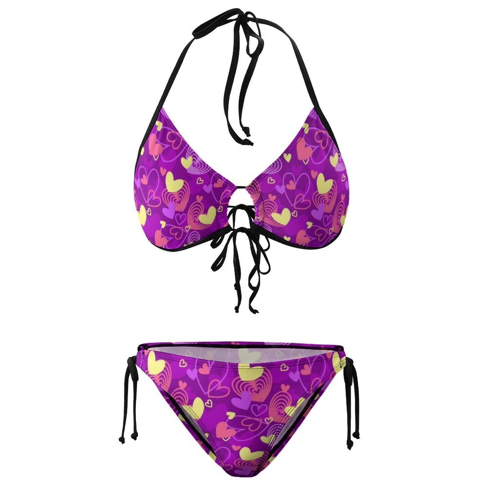 Shapes Love Themed Women's Bikinis Sets Halter String Triangle 2 Piece Sexy Swimsuit Bathing Suits L