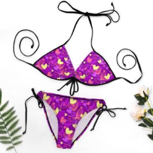 Shapes Love Themed Women's Bikinis Sets Halter String Triangle 2 Piece Sexy Swimsuit Bathing Suits L