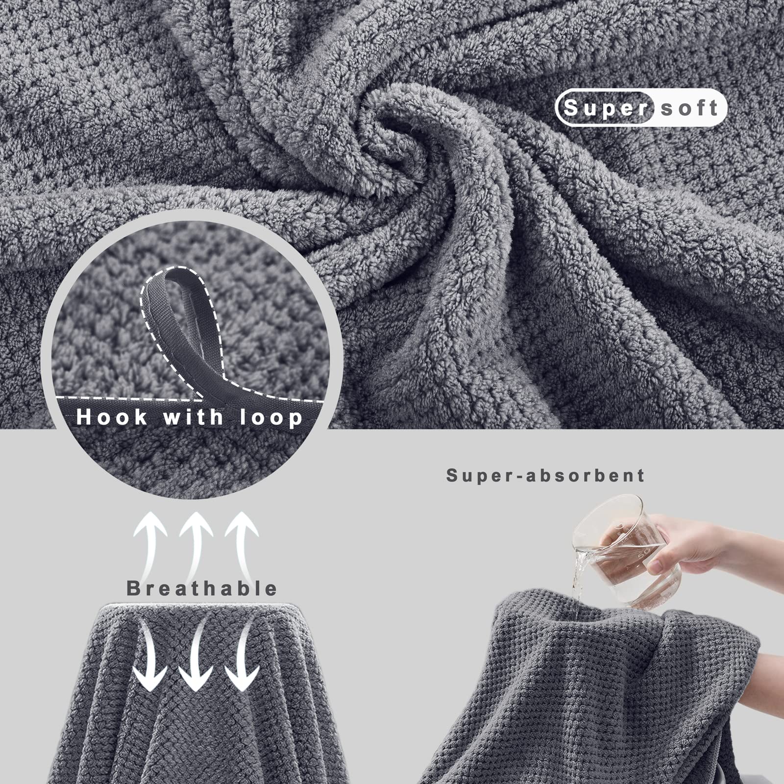 OLESTER Microfiber Grey Bath Towel Set 2 Pack-35" x 70" Bath Towels for Shower Pool Beach Bathroom Super Absorbent Soft Quick Dry Oversized Lightweight Towels