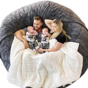 Giant Round Faux Fur Bean Bag Chair Cover - Ultra Soft and Fluffy, For Adults, Machine Washable (No Filler, Cover Only)