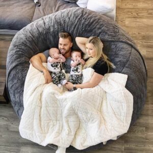 Giant Round Faux Fur Bean Bag Chair Cover - Ultra Soft and Fluffy, For Adults, Machine Washable (No Filler, Cover Only)