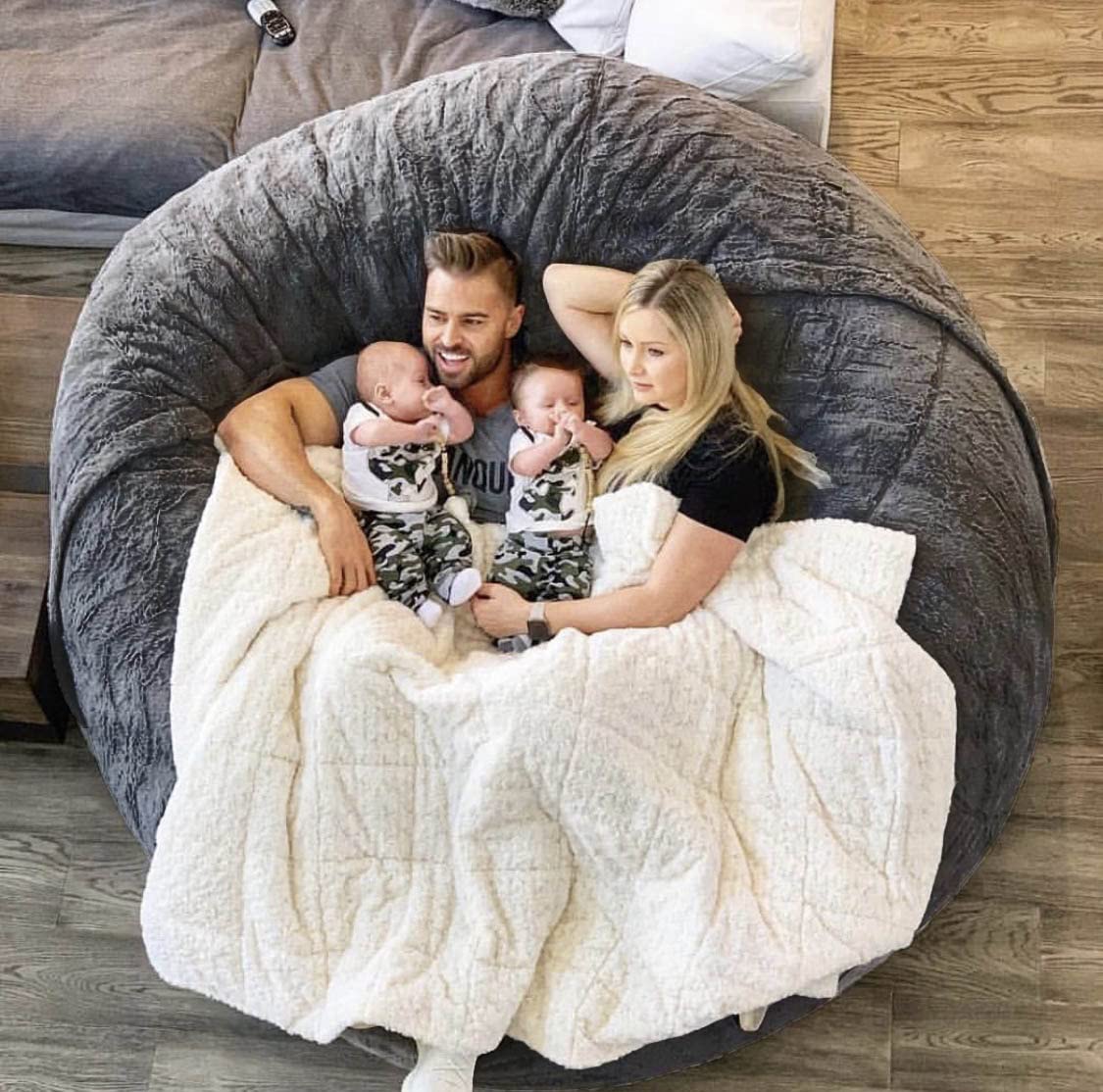 Giant Round Faux Fur Bean Bag Chair Cover - Ultra Soft and Fluffy, For Adults, Machine Washable (No Filler, Cover Only)