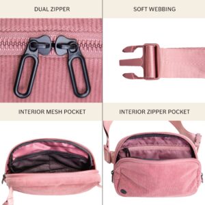 Jadyn Belt Bag, Casual Crossbody and Belt Fanny Pack for Women and Men, Adjustable Strap, Multiple Pockets, Durable Material (Pink Corduroy)