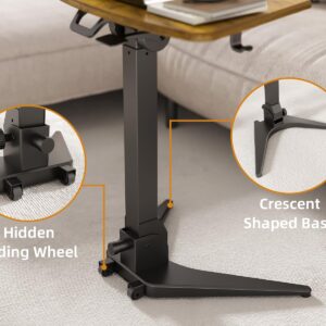 Claiks Mobile Standing Desk, Small Rolling Standing Desk, Pneumatic Height Adjustable Sit-Stand Desk with 90° Tiltable, Portable Mobile Workstation, with Non-Slip Computer Stand, Rustic Brown