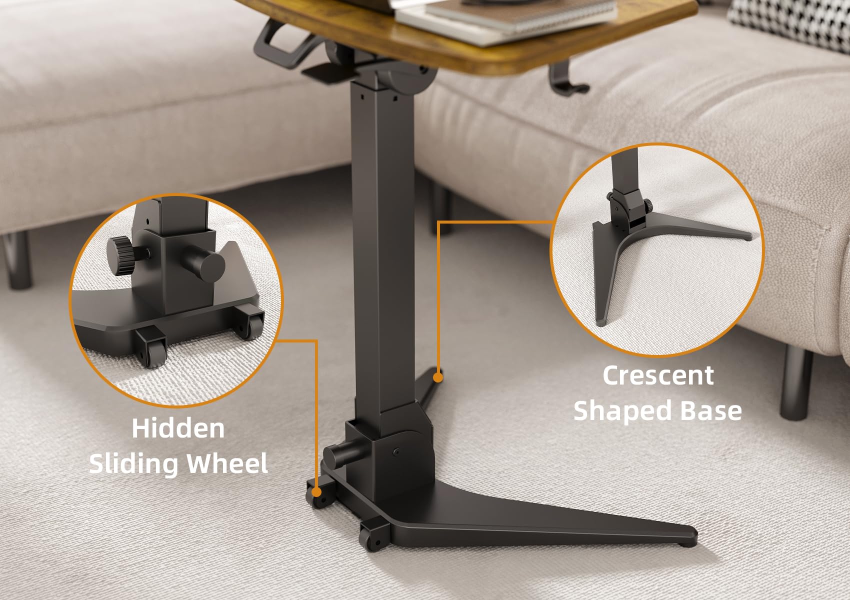 Claiks Mobile Standing Desk, Small Rolling Standing Desk, Pneumatic Height Adjustable Sit-Stand Desk with 90° Tiltable, Portable Mobile Workstation, with Non-Slip Computer Stand, Rustic Brown