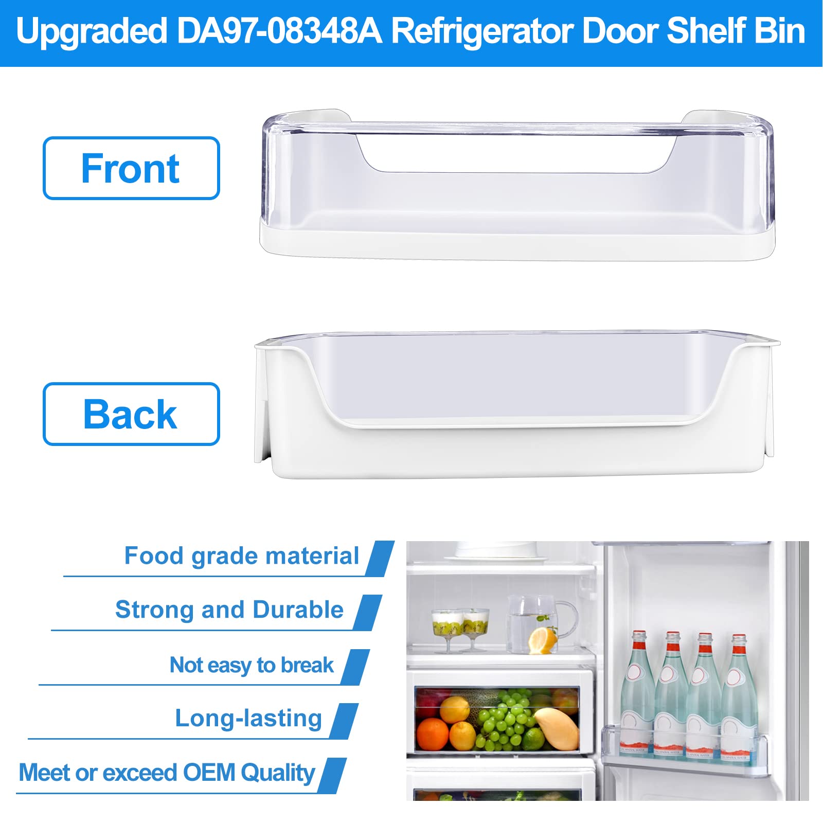 [2 PACK] Upgraded DA97-08348A Refrigerator Door Shelf Bin Replacement for Samsung Refrigerator Parts RS265TDRS RS25H5111BC RS25H5111SR Door Shelf,DA63-05215A for Samsung Fridge Middle Door Shelves