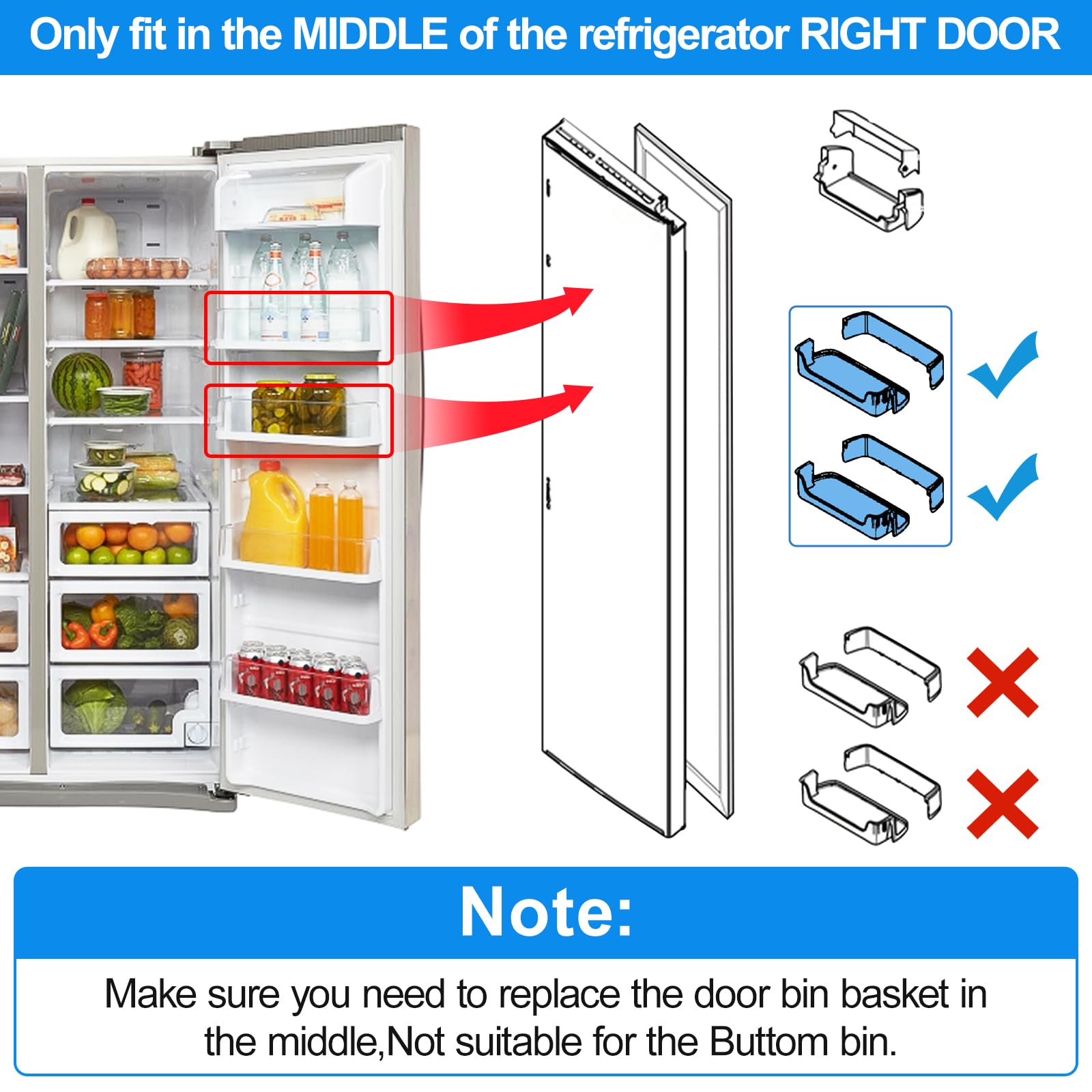 [2 PACK] Upgraded DA97-08348A Refrigerator Door Shelf Bin Replacement for Samsung Refrigerator Parts RS265TDRS RS25H5111BC RS25H5111SR Door Shelf,DA63-05215A for Samsung Fridge Middle Door Shelves