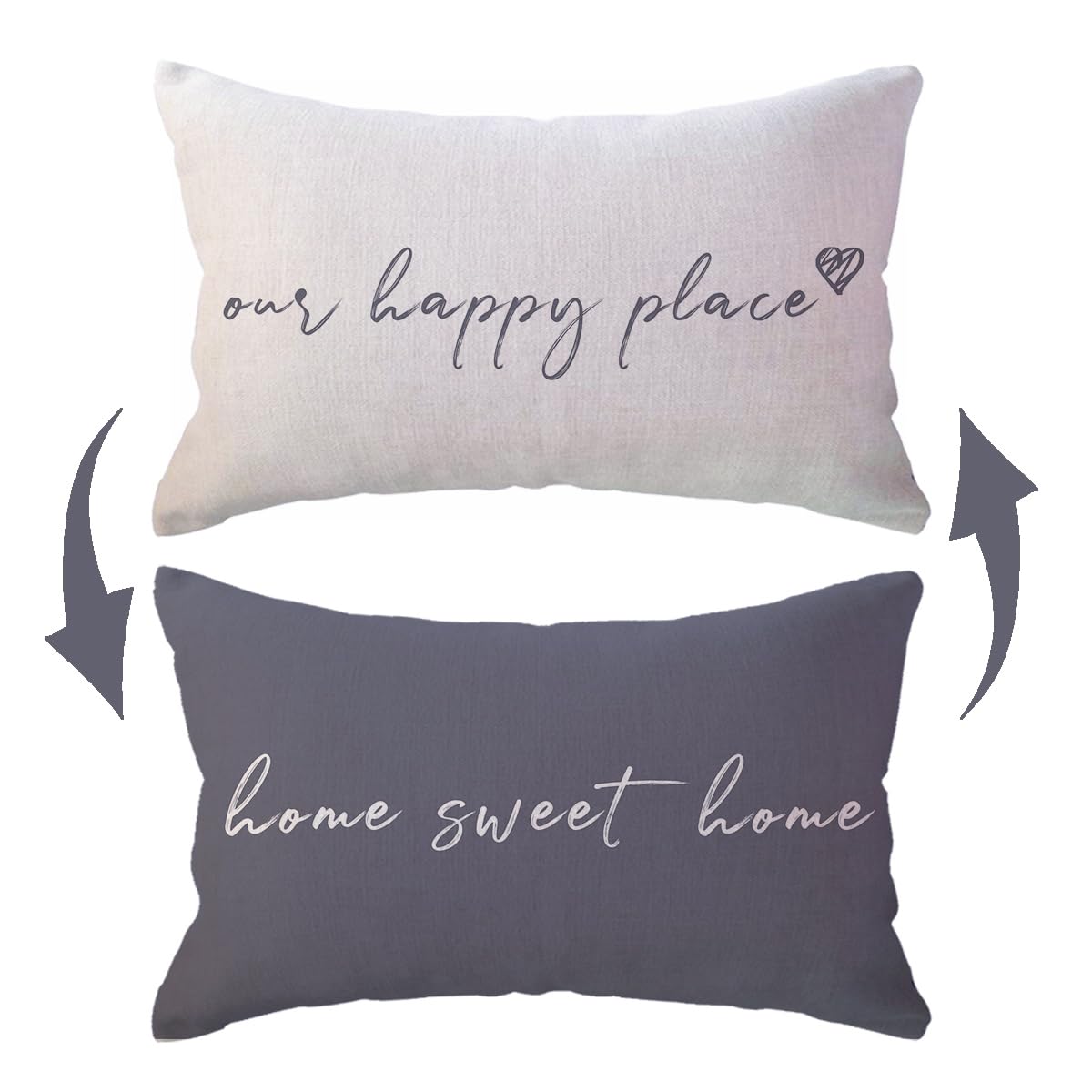 ULOVE LOVE YOURSELF Our Happy Place Reversible Throw Pillow Covers Home Sweet Home Double Sided Cushion Covers Rustic Farmhouse Decor Pillowcases for Sofa/Couch/Porch (Grey)