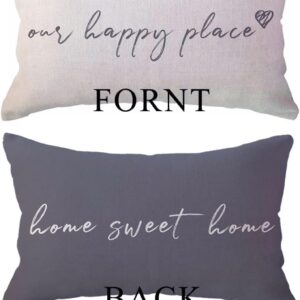 ULOVE LOVE YOURSELF Our Happy Place Reversible Throw Pillow Covers Home Sweet Home Double Sided Cushion Covers Rustic Farmhouse Decor Pillowcases for Sofa/Couch/Porch (Grey)