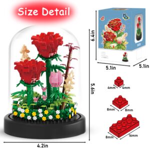 Flower Bouquets Building Sets, 596PCS Red Rose Flower Building Blocks with Dust Cover Forever Rose Home Decor, Birthday Gifts Valentines Day Gifts for Her Women Mom Girlfriend Wife (RED)