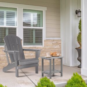 Apolimi Adirondack Outdoor Side Table, 2-Tier Sturdy Patio End Table Weather Resistant, 16.5" Solid Side Table for Patio, Pool, Porch (Grey)