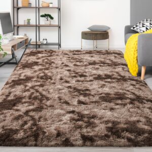 FlyDOIT 8x10 Feet Large Area Rugs for Living Room, Tie-Dyed Coffee Shaggy Rug Fluffy Throw Carpets, Ultra Soft Plush Modern Indoor Fuzzy Rugs for Bedroom Girls Kids Nursery Room Dorm Home Decor