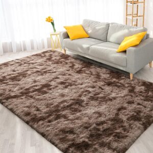 FlyDOIT 8x10 Feet Large Area Rugs for Living Room, Tie-Dyed Coffee Shaggy Rug Fluffy Throw Carpets, Ultra Soft Plush Modern Indoor Fuzzy Rugs for Bedroom Girls Kids Nursery Room Dorm Home Decor