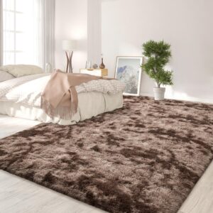 FlyDOIT 8x10 Feet Large Area Rugs for Living Room, Tie-Dyed Coffee Shaggy Rug Fluffy Throw Carpets, Ultra Soft Plush Modern Indoor Fuzzy Rugs for Bedroom Girls Kids Nursery Room Dorm Home Decor