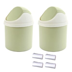 zgwansui 2pcs desktop trash can with swing lid & 120 trash bag, mini countertop trash can for desk, tiny cute garbage can, small waste bin for tabletop counter top vanity home office car, green