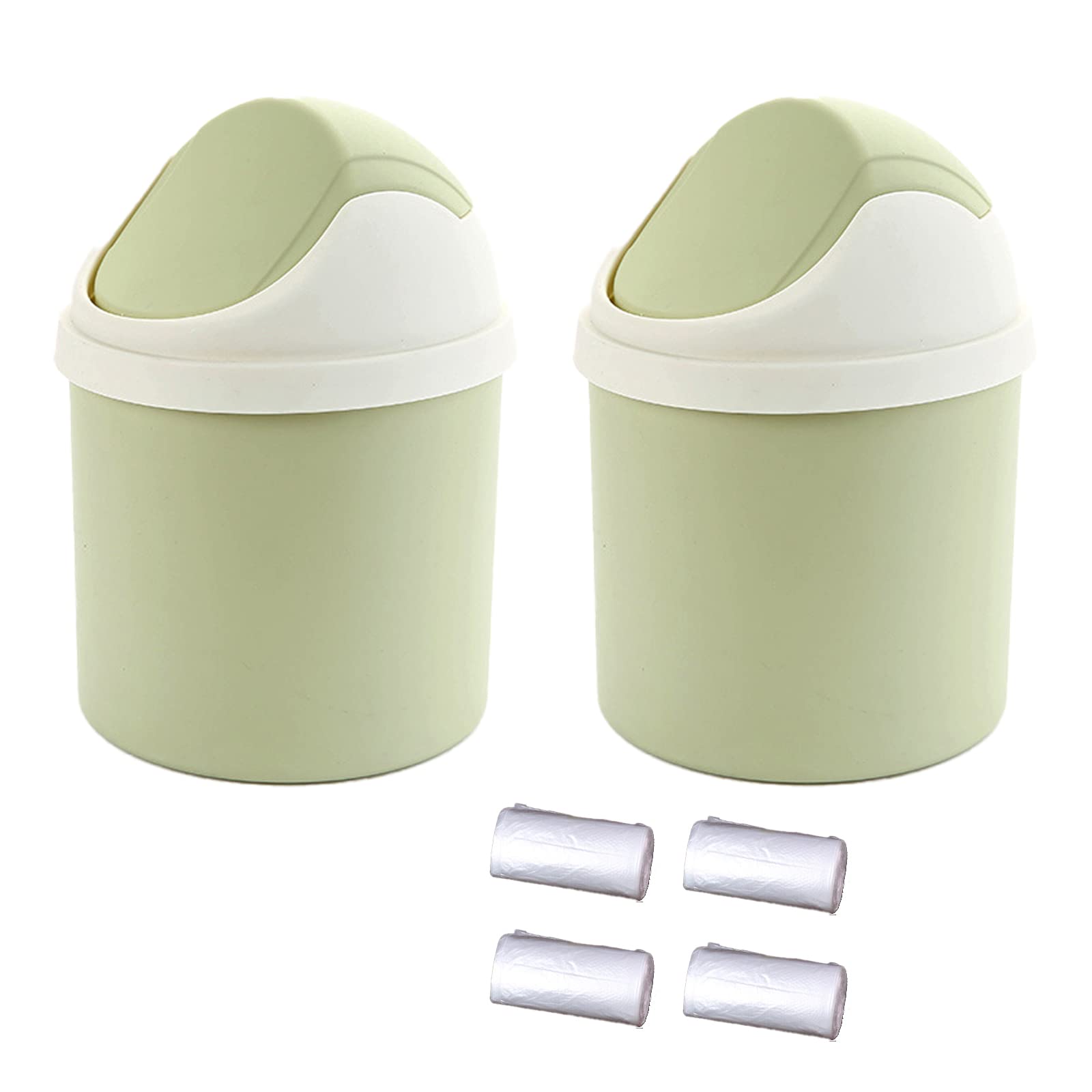 ZGWANSUI 2Pcs Desktop Trash Can with Swing Lid & 120 Trash Bag, Mini Countertop Trash Can for Desk, Tiny Cute Garbage Can, Small Waste Bin for Tabletop Counter Top Vanity Home Office Car, Green