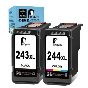 penguin 243xl 244xl remanufactured printer ink cartridge replacement for canon pg-243 cl-244 xl used for pixma ts3120 mg2520 mx492 tr4520 ts202 mg2525 mg3022 mg2522 mg2922 (1 black,1 color) combo pack