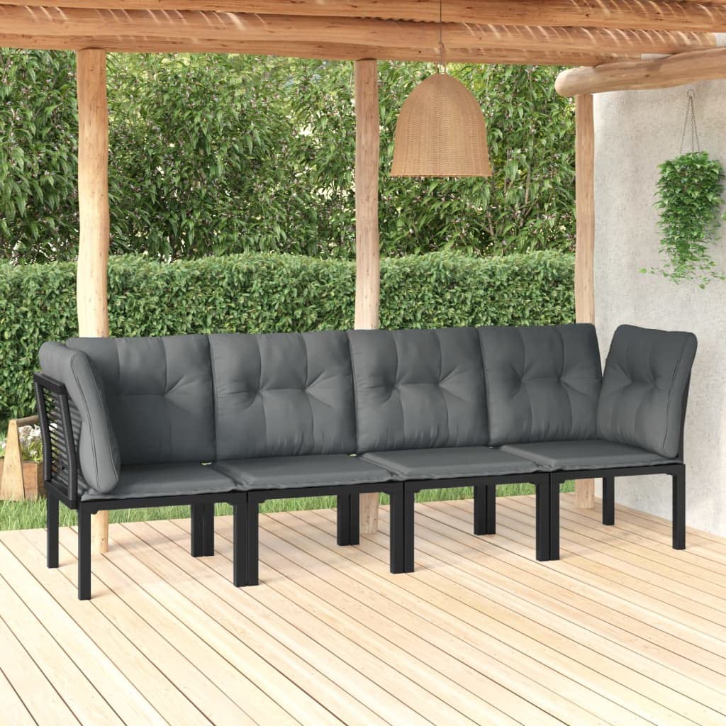 vidaXL 4-Piece Patio Lounge Set – Modern and Elegant Design with Weather-Resistant PE Rattan Material in Black and Gray – Features Comfortable Backrest and Padded Cushions