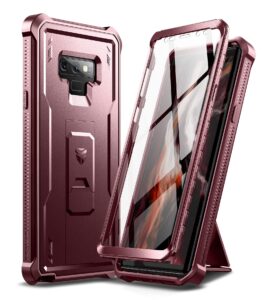 dexnor full body case for samsung galaxy note 9/6.4 inches, [built in screen protector and kickstand] heavy duty military grade protection shockproof protective cover for galaxy note 9,maroon red