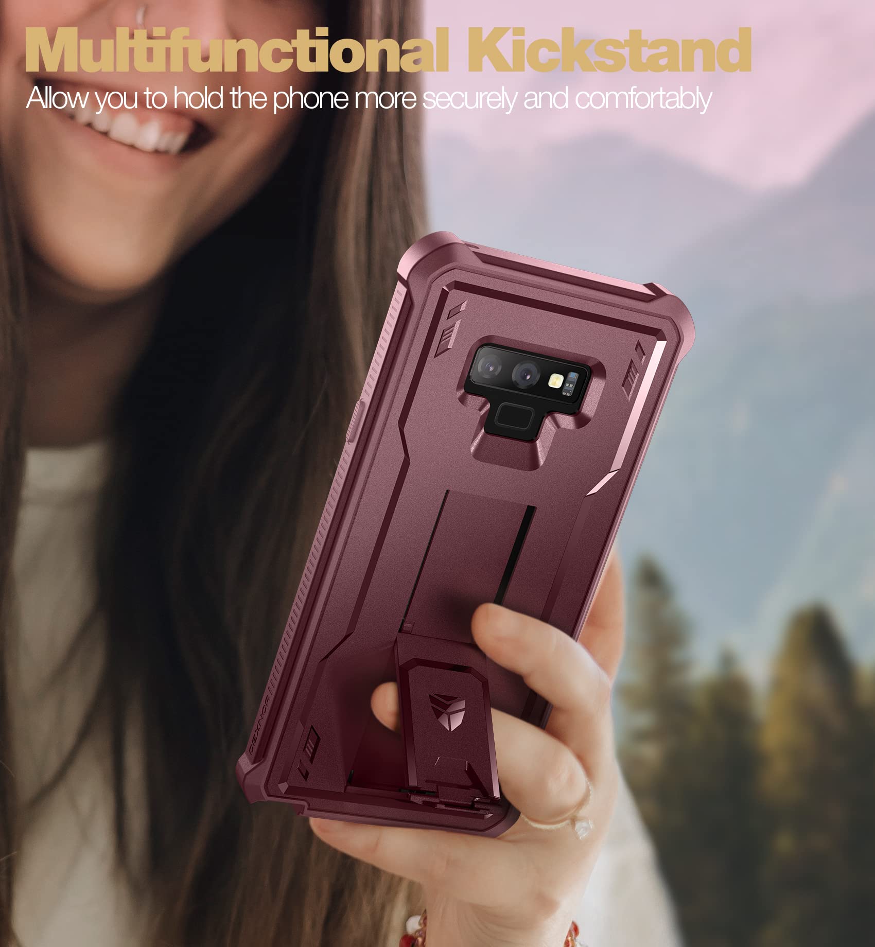 Dexnor Full Body Case for Samsung Galaxy Note 9/6.4 inches, [Built in Screen Protector and Kickstand] Heavy Duty Military Grade Protection Shockproof Protective Cover for Galaxy Note 9,Maroon Red