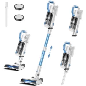 fabuletta cordless vacuum cleaner for home, up to 45 min runtime 6 in 1 stick vacuum cleaner with detachable battery, super lightweight, great for pet hair & carpet & hard floor,white