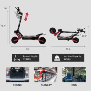 MetaMoov ZO01 PRO Electric Scooter Dual Motor 2400W Up to 42 MPH, 52V28AH Battery Range to 46 Miles Fast Sports Escooter 10" Off Road Tires Commuting Electric Scooter for Adults with Detachable Seat