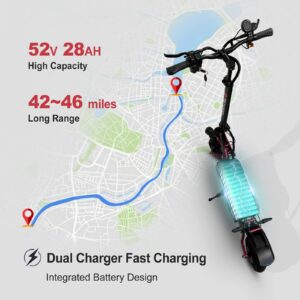 MetaMoov ZO01 PRO Electric Scooter Dual Motor 2400W Up to 42 MPH, 52V28AH Battery Range to 46 Miles Fast Sports Escooter 10" Off Road Tires Commuting Electric Scooter for Adults with Detachable Seat