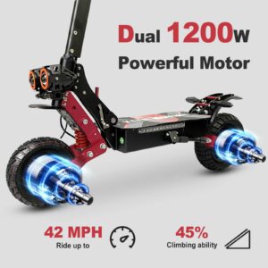 MetaMoov ZO01 PRO Electric Scooter Dual Motor 2400W Up to 42 MPH, 52V28AH Battery Range to 46 Miles Fast Sports Escooter 10" Off Road Tires Commuting Electric Scooter for Adults with Detachable Seat