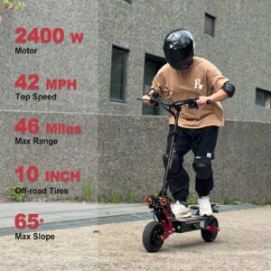 MetaMoov ZO01 PRO Electric Scooter Dual Motor 2400W Up to 42 MPH, 52V28AH Battery Range to 46 Miles Fast Sports Escooter 10" Off Road Tires Commuting Electric Scooter for Adults with Detachable Seat