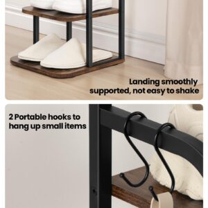 Hzuaneri Vertical Shoe Rack, Shoe Shelves, Wood Shoe Organizer for Closet, Entryway, Shoe Tower for Small Spaces, Free Standing, Adjustable, with 2 Hooks, 8 Tier Rustic Brown SR04301B