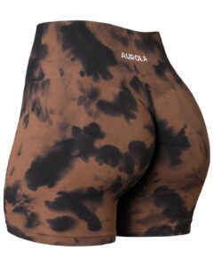 aurola dream tie dye workout shorts for women seamless scrunch soft active shorts,brown-black tie dye,xs