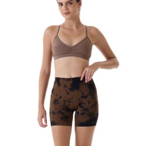 AUROLA Dream Tie Dye Workout Shorts for Women Seamless Scrunch Soft Active Shorts,Brown-Black Tie Dye,XS