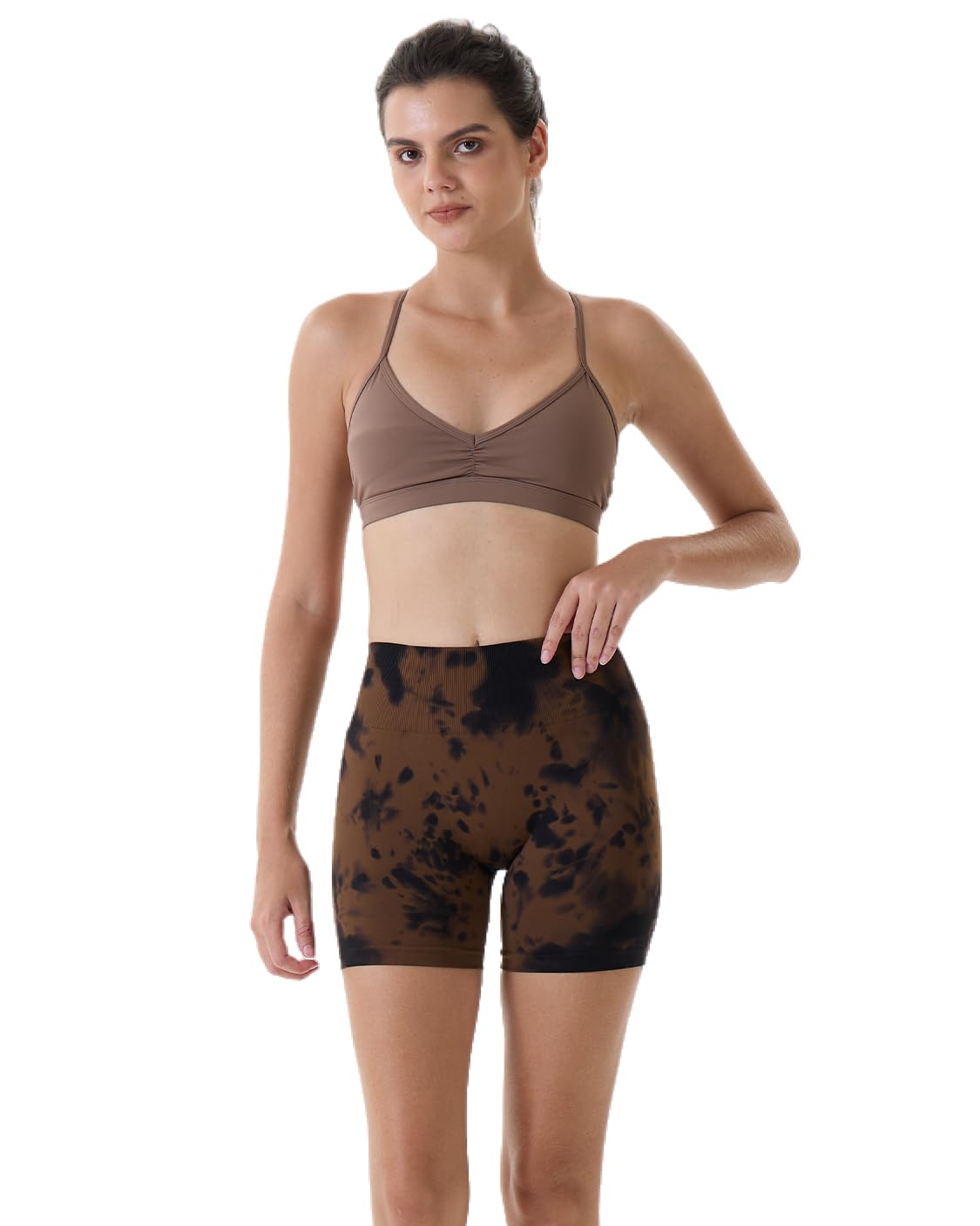 AUROLA Dream Tie Dye Workout Shorts for Women Seamless Scrunch Soft Active Shorts,Brown-Black Tie Dye,XS