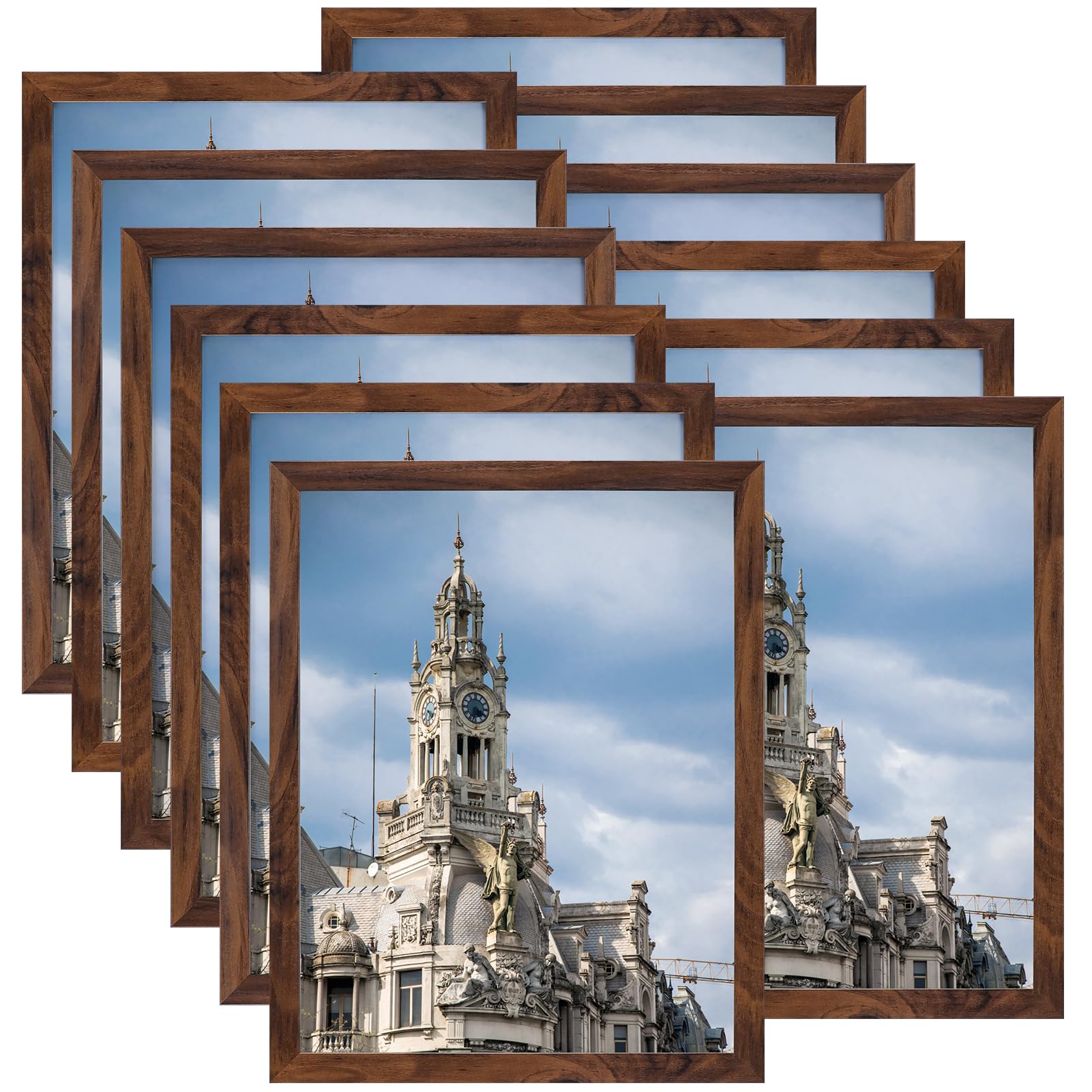 Giftgarden 11x14 Picture Frame Brown Set of 12, Multi Rustic Walnut Wood-Color 11 by 14 Photo Frames Bulk for Wall or Tabletop Display