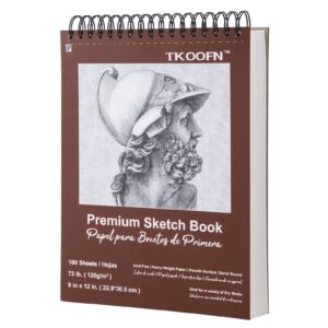 tkoofn 9" x 12" sketch book set sketchpad, 100 sheets sketchbook for drawing,73lb spiral bound acid-free painting paper for adults artists beginners, 1 pack