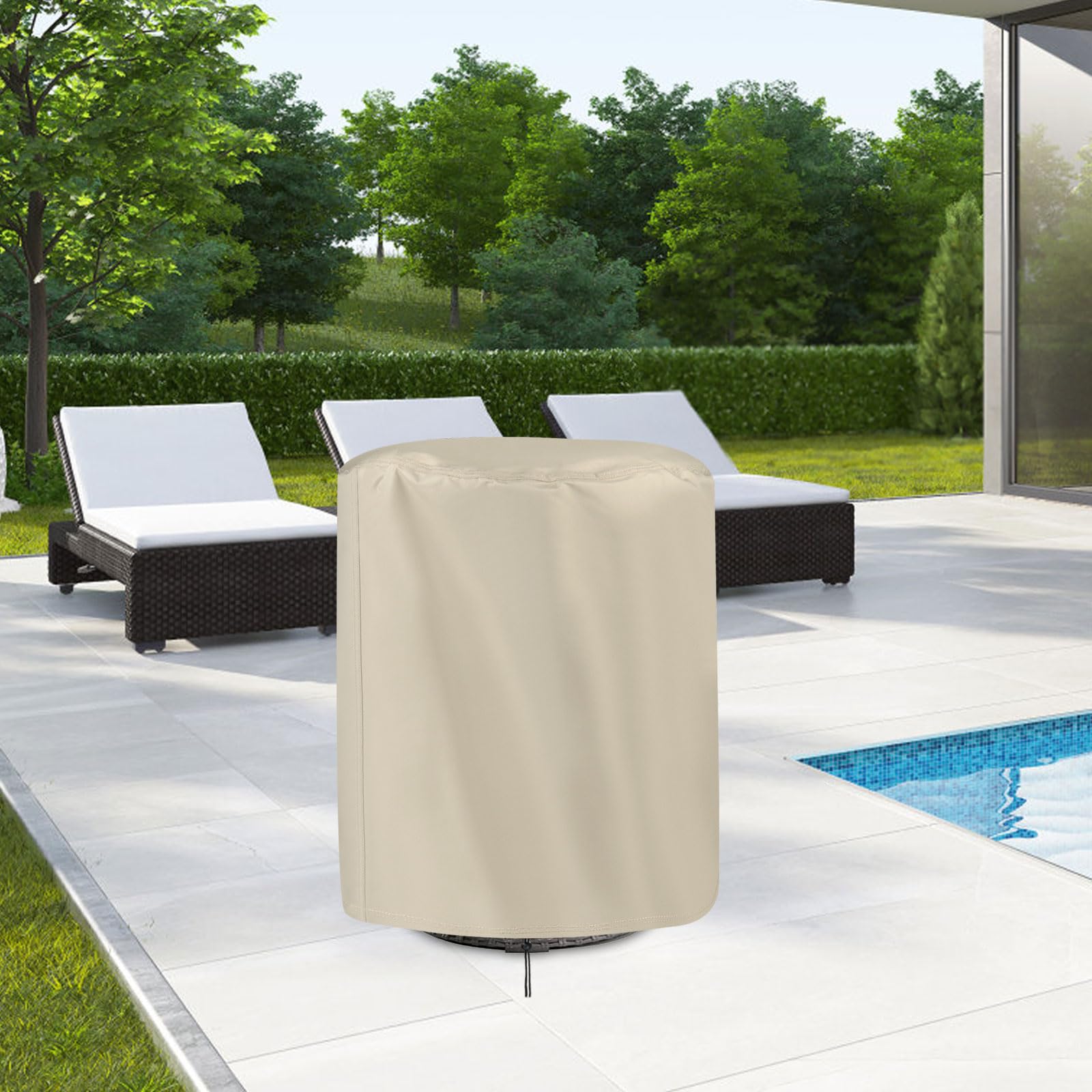 TheElves Patio Cooler Bar Table Cover Design for Keter 7.5-Gal Cool Bar Table, Outdoor Patio Round Beer Cooler Table Cover, Waterproof Barrel Cool Bar Table Cover, 21" D X 23" H, Beige