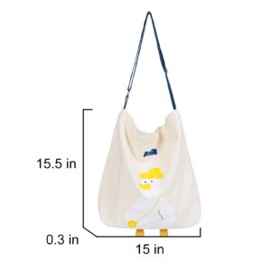 Phaoullzon Cute Canvas Tote Bag Funny Duck Bags Hobo Large Kawaii Shoulder Crossbody Bag