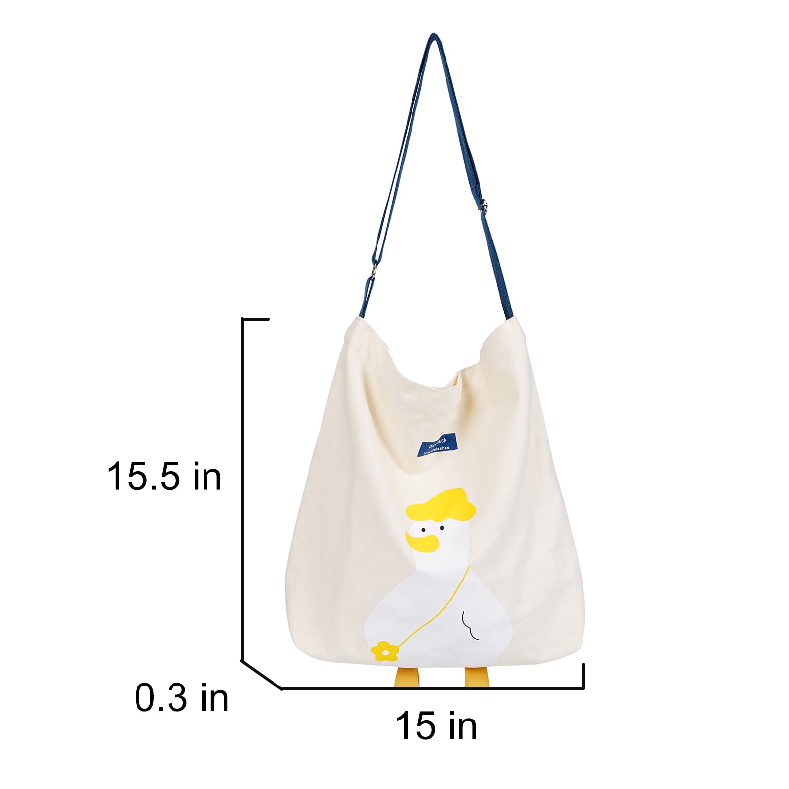 Phaoullzon Cute Canvas Tote Bag Funny Duck Bags Hobo Large Kawaii Shoulder Crossbody Bag