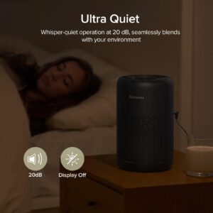 Air Purifiers for Bedroom, HEPA Air Purifiers, Air Cleaner for Smoke A11ergies Dander Hair Odor, Portable Air Purifier with Fragrance Sponge Sleep Mode Speed Control - AC300 Black