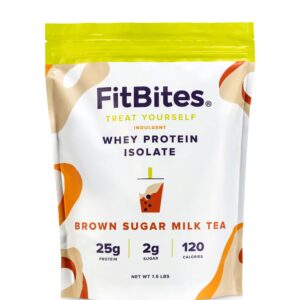 FitBites Boba Tea Protein Whey Protein Isolate (Brown Sugar Milk Tea), 5.9g BCAAs, Gluten Free, Zero, Sugar, Bubble Tea Protein Powder