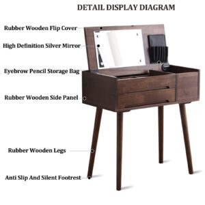 Vanity Desk with Lighted Mirror, Makeup Vanity Table Set, Large Drawer Sturdy Wooden, Soft Chair Dresser Desk for Bedroom