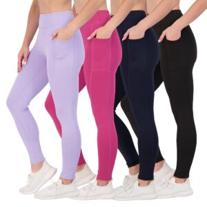 4 Pack: Womens Leggings Yoga Pants for Women Workout Tummy Control Legging Pockets Gym Clothes Clothing Compression Exercise Pants Womans Adult Girl Teen High Waisted Pocket Waist - Set 9, M