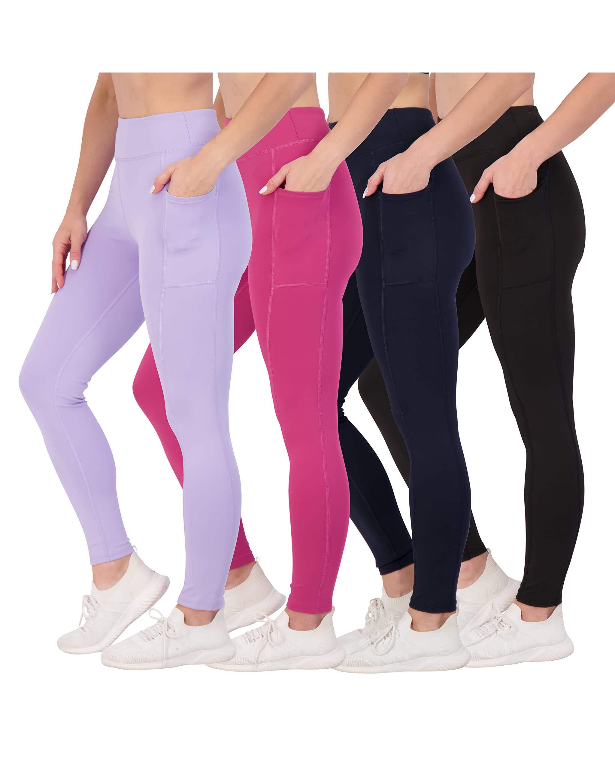 4 Pack: Womens Leggings Yoga Pants for Women Workout Tummy Control Legging Pockets Gym Clothes Clothing Compression Exercise Pants Womans Adult Girl Teen High Waisted Pocket Waist - Set 9, M