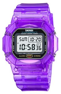 gosasa outdoor sport unisex watches back light digital watches transparent multifunctional wristwatch casual style stopwatch date 5bar waterproof (purple)